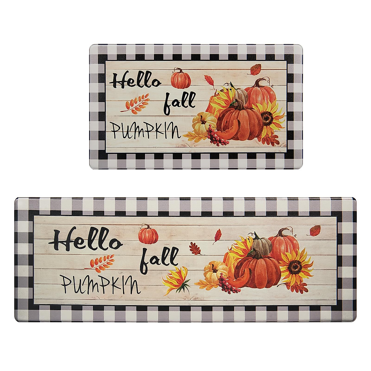 Alishomtll Fall Kitchen Mats for Floor, Set of 2 Anti Fatigue Autumn Pumpkin Kitchen Mats, Fall Decor Kitchen Rugs for Autumn, Thanksgiving, 17x30 and 17x47 Inch