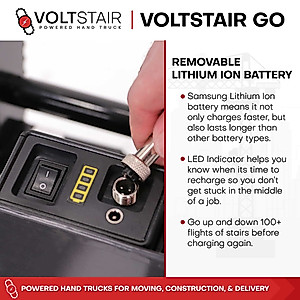 Voltstair GO Portable Electric Motorized Stair Climbing Hand Truck with Removeable Battery, with Included Bungee Cord and Anti Slip Tracks for Heavy Lifting (150lb. Lift Capacity) Black/Red