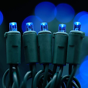 SWEET SHINE 200 Count Blue Wide Angle LED Christmas Lights, 66 ft Green Wire UL Certified Commercial Grade 5mm Holiday String Light Set (Blue)