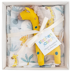 Stephen Joseph, Muslin Blanket and Stuffed Animal, Giraffe, Yellow