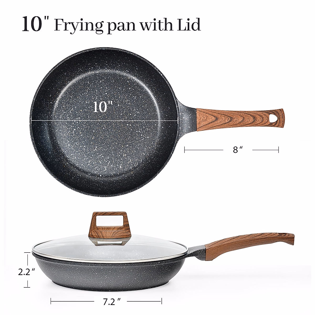 MOJIRE Nonstick Frying Pans Set with Lid, 10 In 11.5 In Aluminum Granite Coating Chef's Pan, Non Stick Flat Skillet Set with Glass Cover, Cookware Set Suitable for Gas Stove, Induction Glass Top