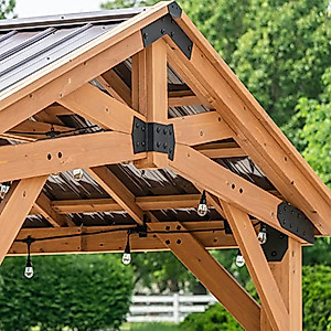 Backyard Discovery Norwood 16 ft. x 12 ft. Cedar Wood Gazebo,Thermal Insulated Steel Roof, Durable, Supports Snow Loads and Wind Speed, Rot Resistant, Backyard, Deck, Garden, Patio