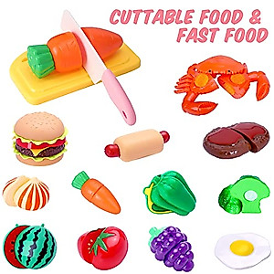 Kids Play Kitchen Accessories Set, Pretend Play Cooking Toys Set, Kitchen Toys Playset for Toddlers, Toy Pots and Pans for Kids Kitchen with Fake Play Food Cookware Utensils Dishes, Girls Boys Gift