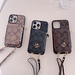 Designer Crossbody Wallet Case Compatible with iPhone 13 Pro Max , Luxury Zipper Phone Case with RFID Blocking Card Holder Long Shoulder Strap Purse Cover Gift for iPhone 13 Pro Max (6.7 inch Black)