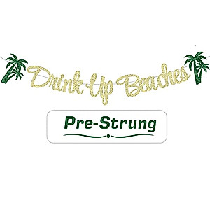 PALASASA Drink Up Beaches Banner- Hawaii Luau Tropical Party Bachelorette Wedding Party Birthday Party Gold Glittery Decoration Supplies (Gold)