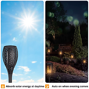 Ruyilam Solar Garden Lights Outdoor, 4-Pack 96LED Waterproof Solar Flickering Dancing Flame 31' Pathway Lights, Dusk to Dawn Auto On/Off for Garden/Yard/Driveway/Pathway