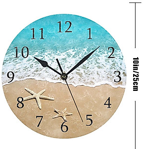 ATEDEANEI Silent Decorative Wall Clock Two Starfish Wooden 10 Inch Wall Decor Arabic Numerals For Bedroom Living Room Kitchen Bathroom