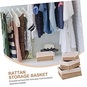 Alipis 3pcs Rattan Storage Basket Rattan Serving Tray Food Serving Tray Toy Storage Basket Snack Trays Tablescape Decor Storage Baskets Desktop Woven Baskets Fabric Porch Gift Basket