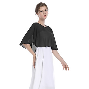 Soft Chiffon Capes Shawls Wraps Shrugs for Dresses Women Capelets Accessories (Black)