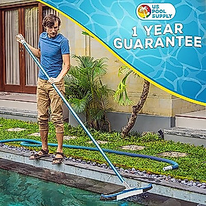 U.S. Pool Supply Professional Heavy Duty 20" Flexible Floor & Wall Pool Brush with Polished Aluminum EZ Clip Handle - Curved Ends, Durable Nylon Bristles - Sweep Debris from Walls, Floors, Steps