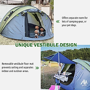 6 Person Pop Up Tents for Camping - AYAMAYA Waterproof Instant Tent Upgraded 2 Doors with Vestibule & Porch, Double Layer Large Size Family Easy Tent Automatic Setup for 4-6 People Camping Hiking