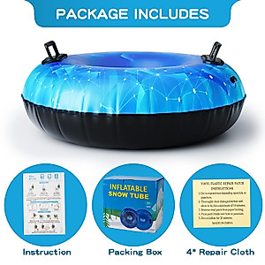 Snow Tube, WOLKEK 40 Inch 2Pack / 47 Inch 1Pack Snow Sled for Kids and Adult, Thickened Heavy Duty Hard Bottom Sleds for Snow with Handles, Winter Toys for Outdoor Sledding Snow Tube Sports