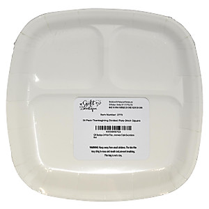 Gift Boutique 24 Pack Thanksgiving Divided Dinner Plate 9 inch Square 3 Section Plates for Fall Autumn Harvest Party Supply Disposable Paper Dinner Table Decorations with Turkey Pumpkin Leaf Design