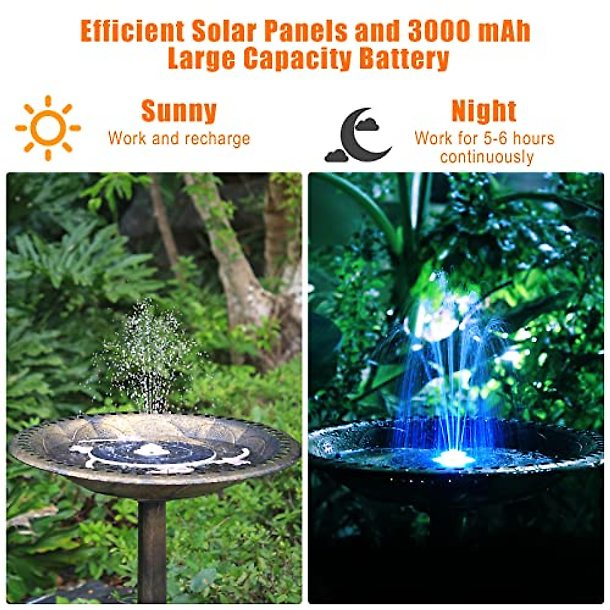 AISITIN 3.5W LED Solar Bird Bath Fountains Upgraded, Solar Fountain with 8 Nozzles, 3000 Battery & 3 Brackets, Floating Solar Powered Water Pump for Garden, Pond, Bird Bath and Pool