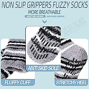 Fuzzy Socks for Men & Women Slipper Fluffy Warm Winter Non Slip Skid Thick Cozy Sleep Socks with Grips Cabin Soft Stocking Stuffers Christmas Gift Socks（Stripe 6 Pairs)