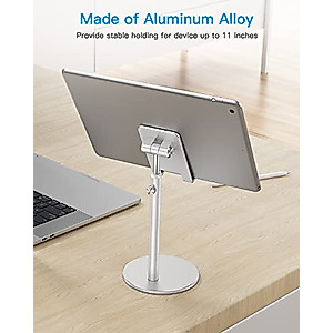 Cell Phone Stand, OMOTON Angle Height Adjustable Phone Holder, Aluminum Desktop Phone Dock for Desk, Compatible with iPhone 13/Mini/Pro/Max, All Smartphones and Tablets(4-11''), Silver