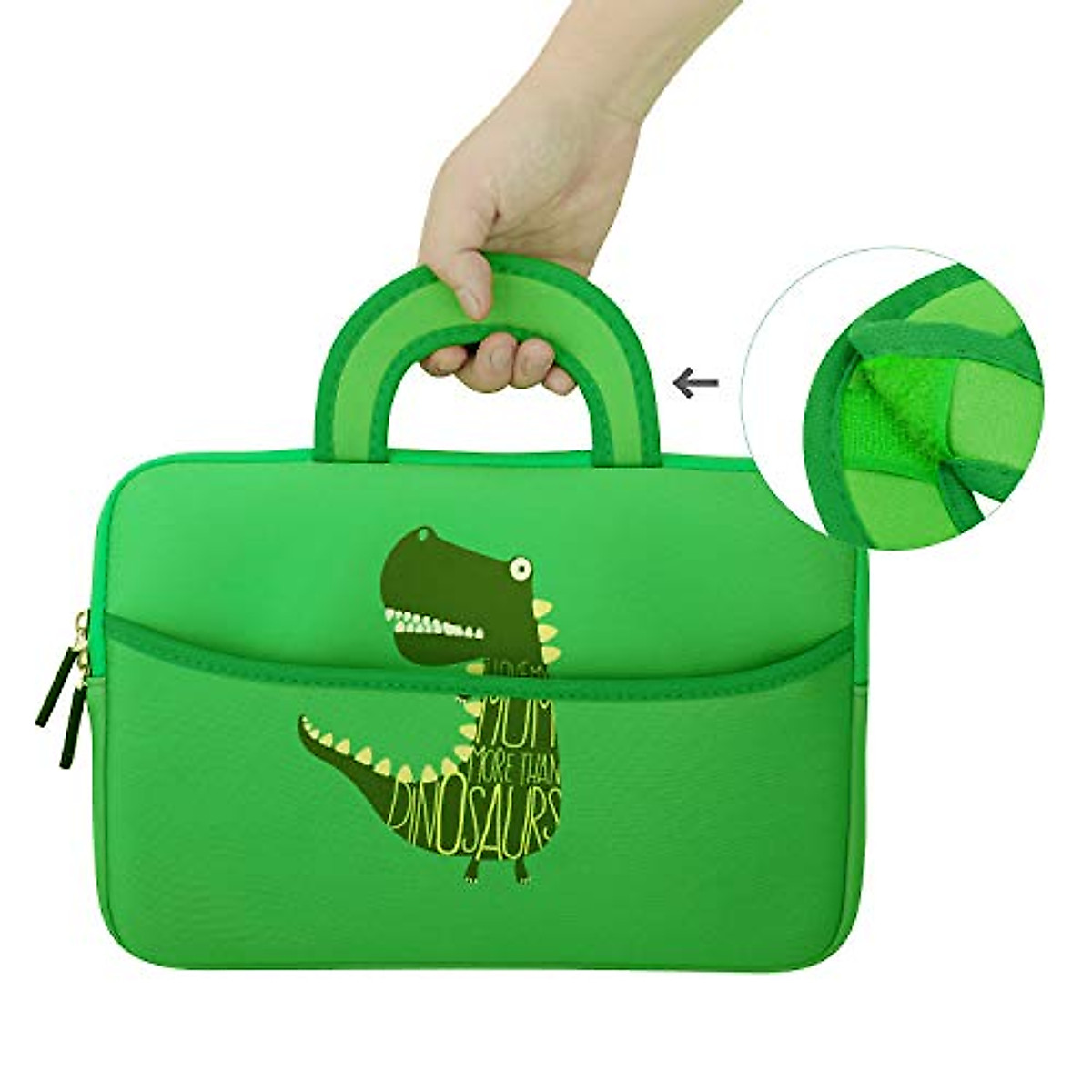 MoKo Fire HD 10 Inch Kids Tablet Sleeve Case Bag, [Shock-Proof] Zipper Handle Pouch Portable Neoprene Case Cover fits Fire HD 10 Plus 2021, Fire HD 10 Kids & Pro 2021 - Dinosaur Green