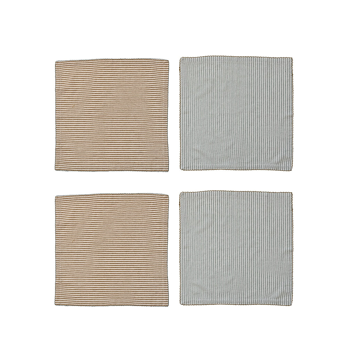 Creative Co-Op Square Cotton Scalloped Edge and Stripes, Set of 4, 2 Colors Napkin, Multi