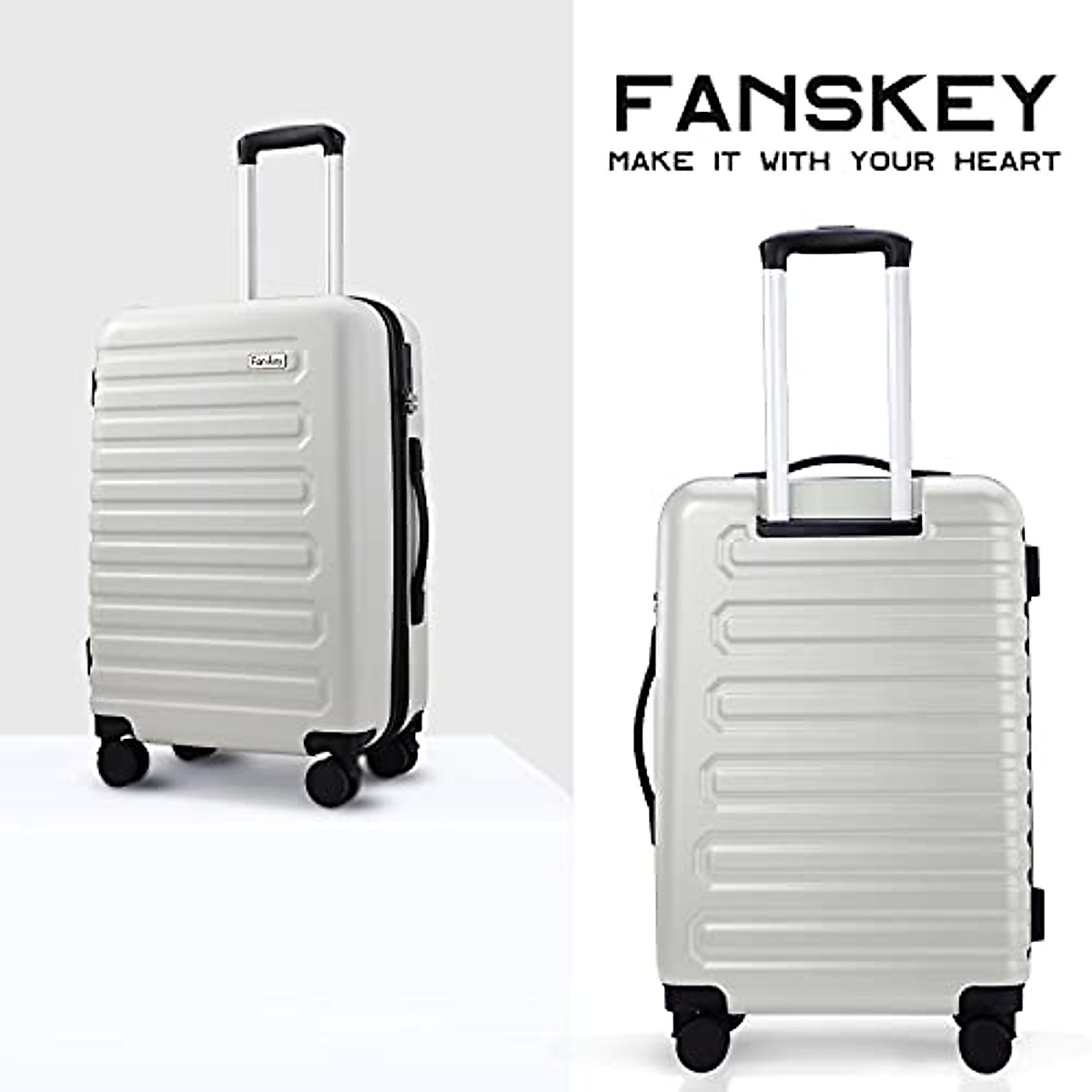 Fanskey Luggage, 3 Piece Set Suitcase with Spinner wheels, Hardshell, Lightweight, TSA Lock (White)
