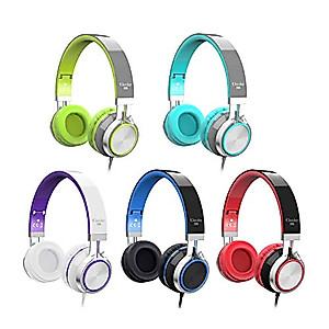 ELECDER i39 Headphones with Microphone Foldable Lightweight Adjustable On Ear Headsets with 3.5mm Jack for Cellphones Computer MP3/4 Kindle School (Mint/Gray)