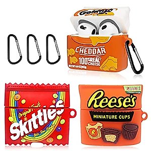 3Pack WQNIDE for Airpods 3rd Generation Case, Funny Food Goldfish Rainbow Candy Chocolate Protective Cover, Kawaii Cartoon Soft Silicone Design for Women Men Girls Apple AirPod 3 Cases with Keychain