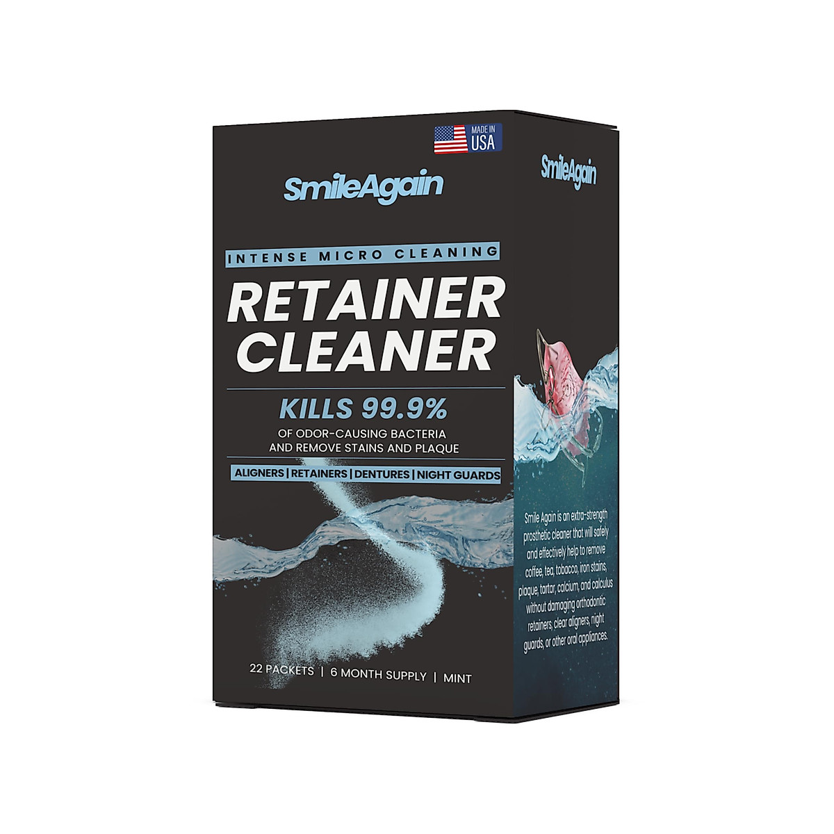 Smile Again Denture, Mouth Guard, Night Guard, Retainer Cleaner and Disinfectant - Mint Flavor - 6 Month Supply …