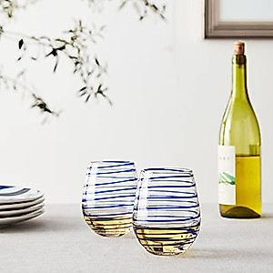 Kate Spade New York Charlotte Street 2Pc Stemless Wine Glass, 2 Count (Pack of 1), Blue