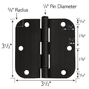 Design House 181446 5/8" Radius Steel Door Hinge Door Hardware Door Hinges Interior Doors, 3.5" x 3.5", Oil Rubbed Bronze, 10 Pack