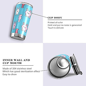 HXshaoye cute animal rabbits bunny blue peach Stainless Steel vacuum insulated water bottle Leak-proof Lid and Straw mug spill proof leak proof for gym simple travel coffee tumbler vaso para cafe