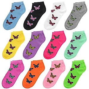Falari 12 Pairs Women Novelty Ankle Socks Colorful ComfortSoft Lightweight Sports Athletic Socks (Butterfly)