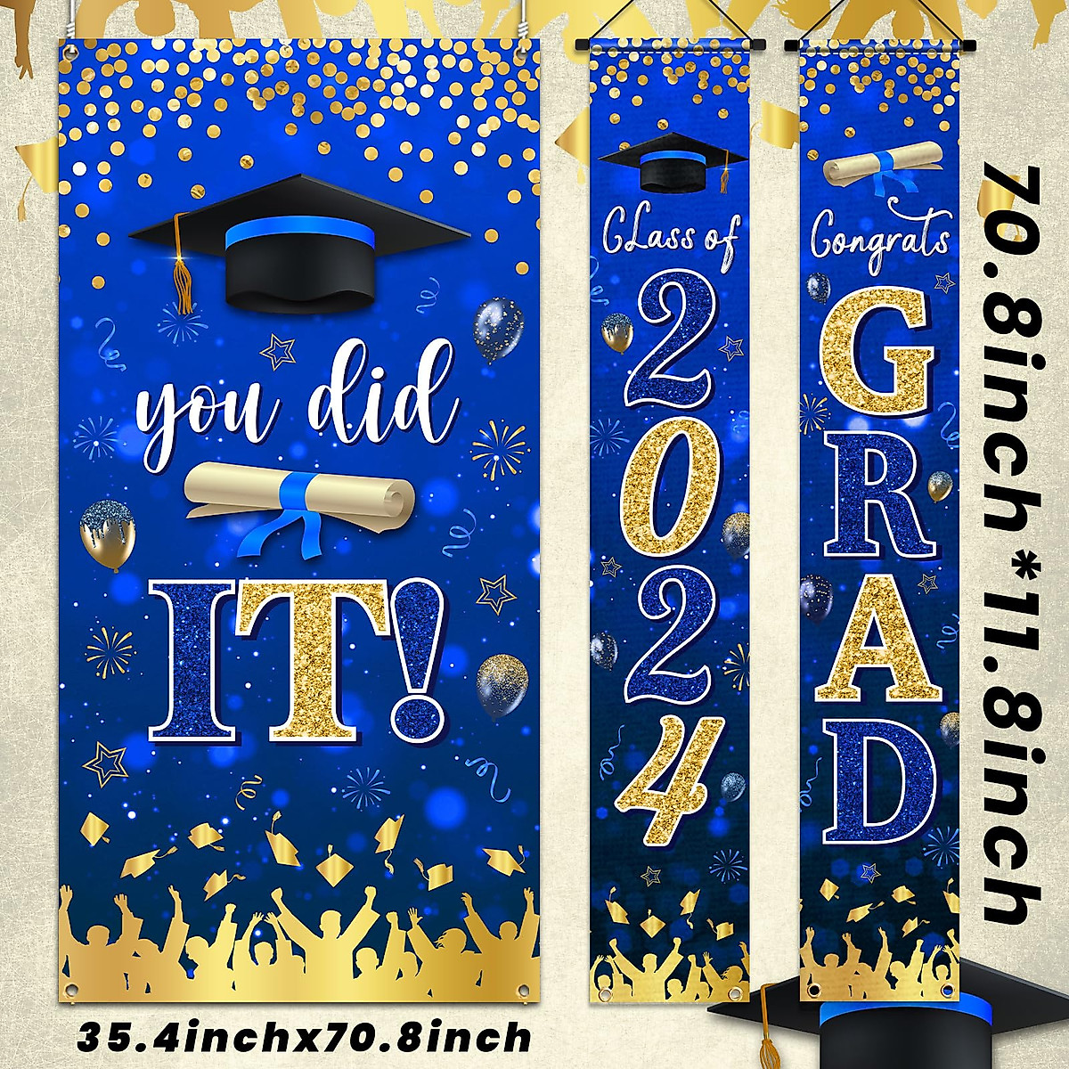 Graduation Banner 2023-Congrats Class of 2023 Porch Sign Banner Decoration,2 Piece Navy Blue Congrats Party Yard Banner Door Hanging Sign for Graduation Party Decorations(Blue)