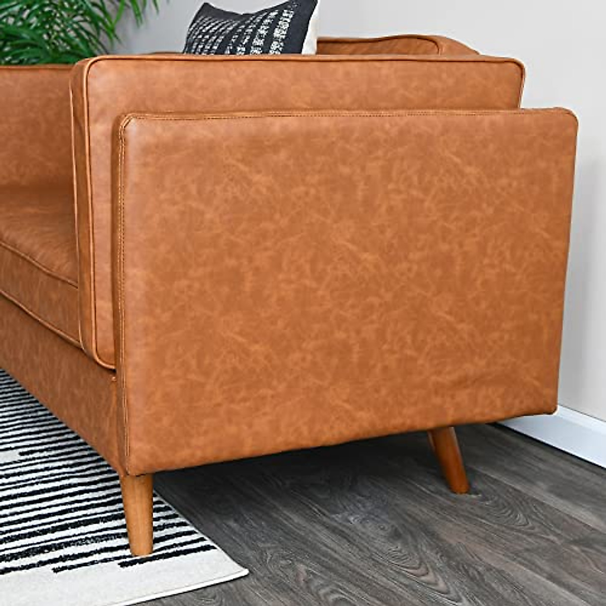 Creative Co-Op Atley High Sided Sofas, Vegan Cognac Leather