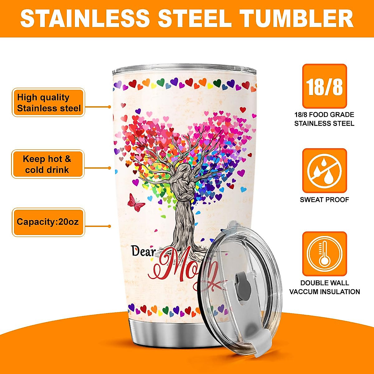 Insulated For Cups Mothers Funny Day Mother Handle Tumblers Women Coffee Mama, Dear Mom Letter, Mom Gifts, Tumbler 20 Oz With Lid And Straw