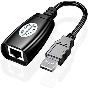 USB (Male) to RJ45 + USB (Female) USB Over Cat5/5e/6 Extension Adapter RJ45 -Up to 150ft Length