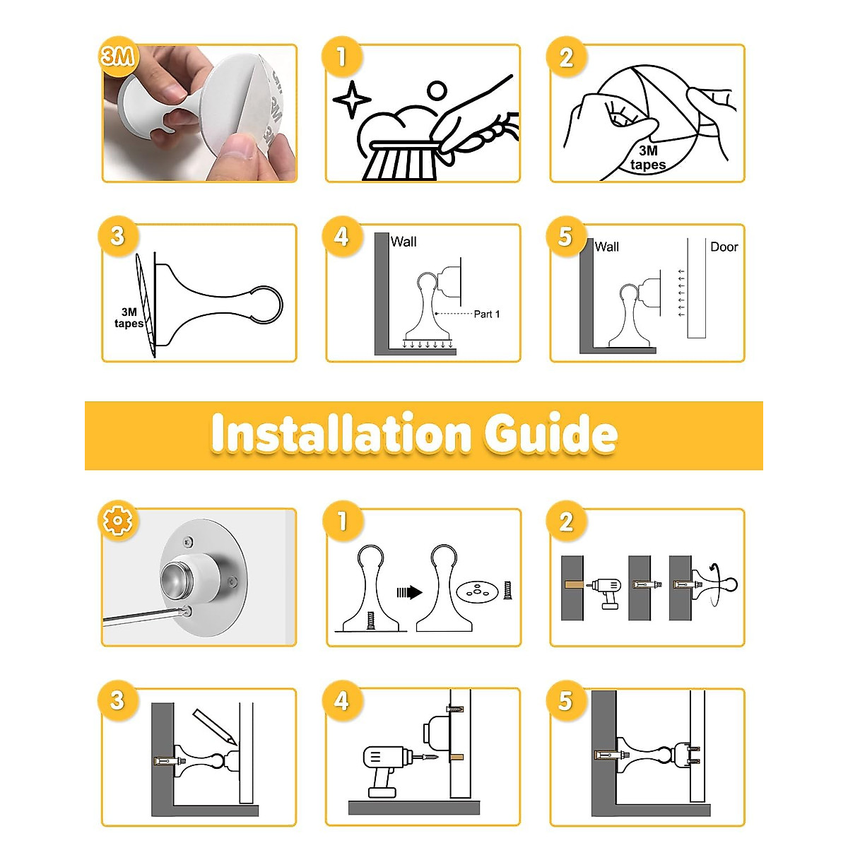 Door Stopper, 2 Pack Magnetic Door Stop White, Stainless Steel Door Catch, 3M Double-Sided Self Adhesive Tape, Door Holder Doorstop, No Drilling, Keep Your Door Open