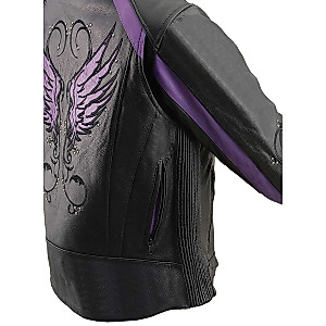 Milwaukee Leather ML1952 Women's Black and Purple Embroidered and Stud Design Scooter Jacket - Large