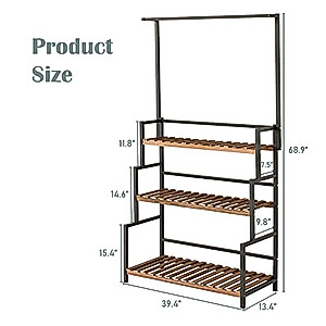 ULIKE Hanging Plant Shelves Indoor 3-Tier Stand with Bar, Flower Pot Organizer Outdoor Shelf for Multiple Plants, Wood Rack with Metal Frame for Garden Balcony Patio Bedroom Office