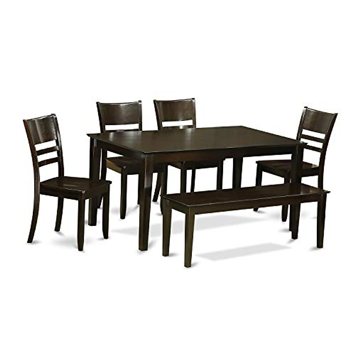 East West Furniture Capri 6 Piece Kitchen Table & Chairs Set Contains a Rectangle Table and 4 Dining Room Chairs with a Bench, 36x60 Inch, Cappuccino