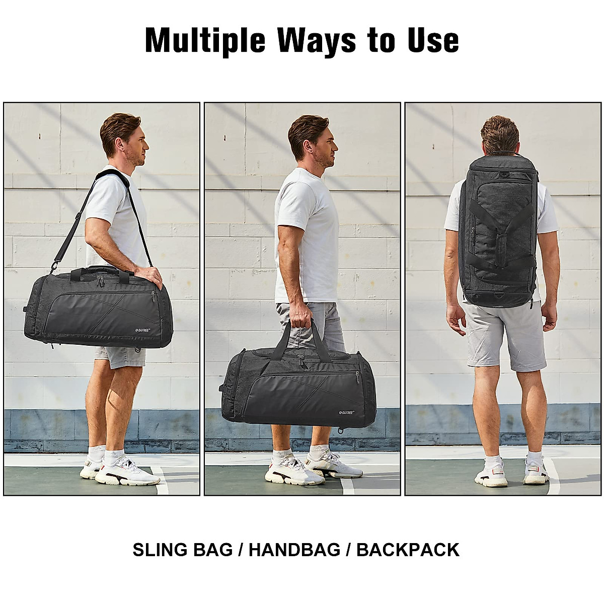 G4Free 45L/60L 3-Way Duffle Backpack Gym Bag with Wet Pocket & Shoes Compartment Sports Travel Weekender Overnight Duffel Bag