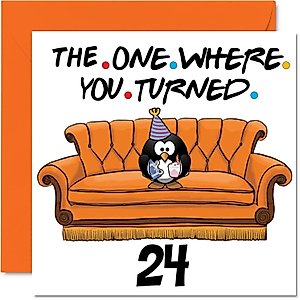 Fun 24th Birthday Cards for Men Woman - The One Where - Funny Birthday Card for Son Daughter Brother Sister Uncle Aunt Niece Nephew Cousin, 5.7 x 5.7 Inch Greeting Cards, 24th Birthday Card