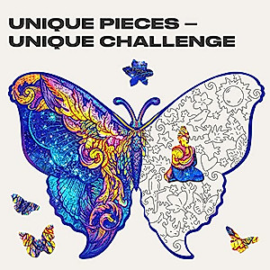 UNIDRAGON Original Wooden Jigsaw Puzzles - Intergalaxy Butterfly, 108 pcs, Small 9"x6.7", Beautiful Gift Package, Unique Shape Best Gift for Adults and Kids