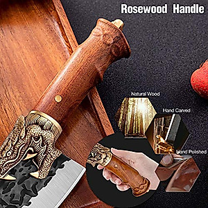 Meat Cleaver Knife Forged in Fire Butcher Knife Professional Boning Knife with Sheath Outdoor Chef Knife Carbon Steel Kitchen Knives for Camping, Fishing, BBQ