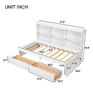 HomSof Twin Bed with Side Bookcase, Drawers,White