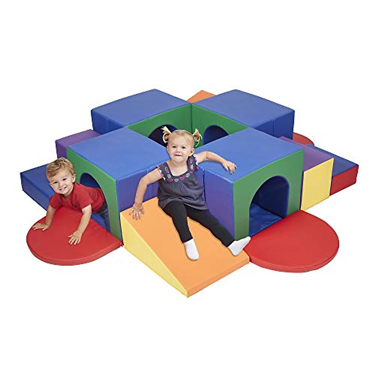 ECR4Kids SoftZone Four Tunnel Maze, Toddler Playset, Assorted, 15-Piece