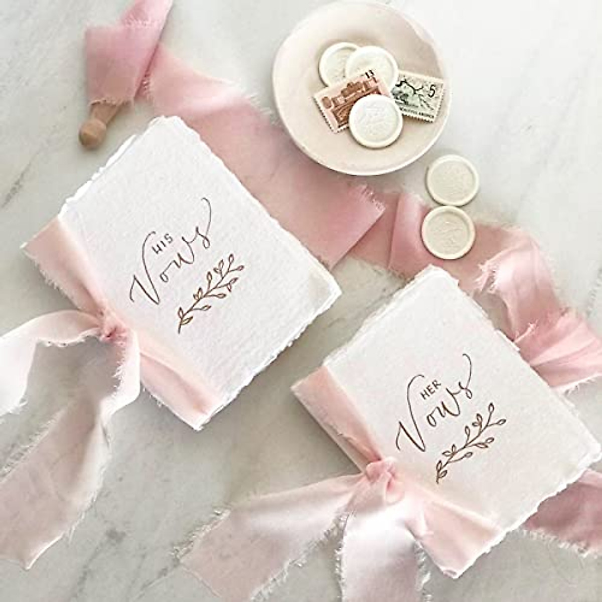 Blush Pink Chiffon Ribbon 3 Rolls Frayed Chiffon Silk Ribbons for Bouquets, Wedding, Gift Wrapping (1.5"x 6 Yd)