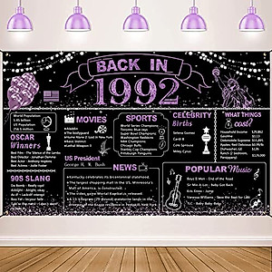 DARUNAXY Purple 31st Birthday Party Decorations, Back in 1992 Banner Cheer to 31 Years Old Birthday Party Poster Supplies, Large Fabric Vintage 1992 Backdrop for Men Photography Background for Women
