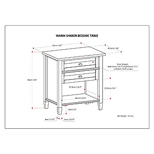 SIMPLIHOME Warm Shaker 24 Inch Wide Night Stand, Bedside table, Light Golden Brown SOLID WOOD, Rectangle, with Storage, 2 Drawers and 1 Shelf, For the Bedroom, Rustic