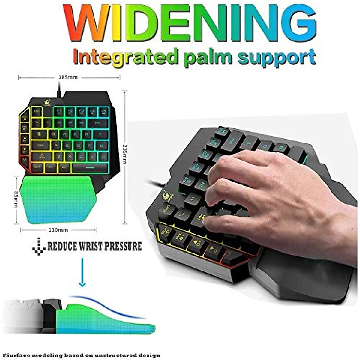 One Hand Gaming Keyboard and Mouse Combo, Wired 39 Keys Mechanical Feel Rainbow Backlit Keyboard+RGB Gaming Mouse+G6L LED Backlit Converter for Nintendo Switch/Xbox One/Xbox 360/PS4/PS3 /PC (Black)