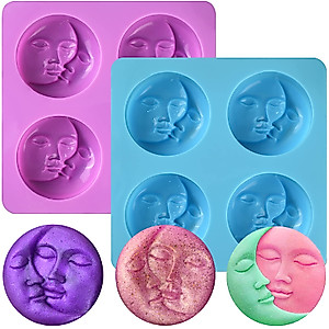 2 Pcs Silicone Soap Molds, Sun & Moon Face Soap Molds for Soap Making, Bath Bomb Molds for Bath Bomb, Chocolate, Candle, Valentine Wedding Gift