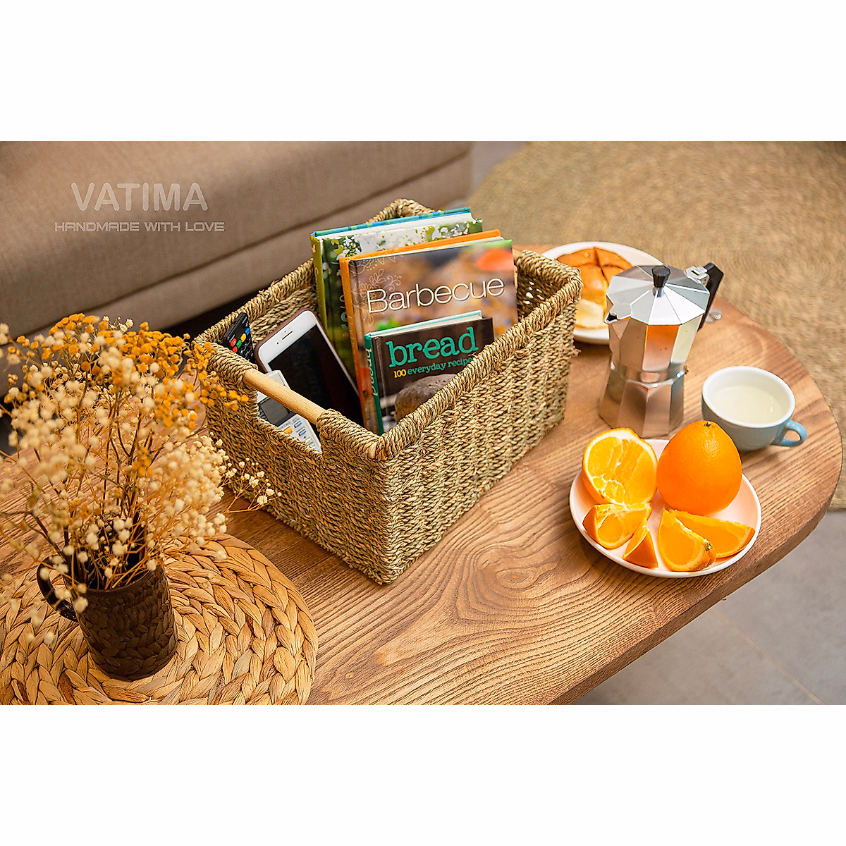 Seagrass And Wicker Hyacinth Basket Storage, Natural Baskets for Organizing, Wicker Baskets for Storage